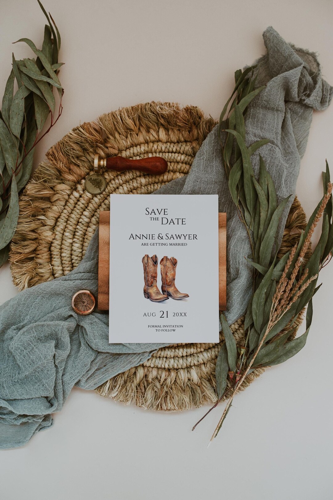 Cowboy Boot Save the Date, Country Western Desert Wedding Invite Card ...