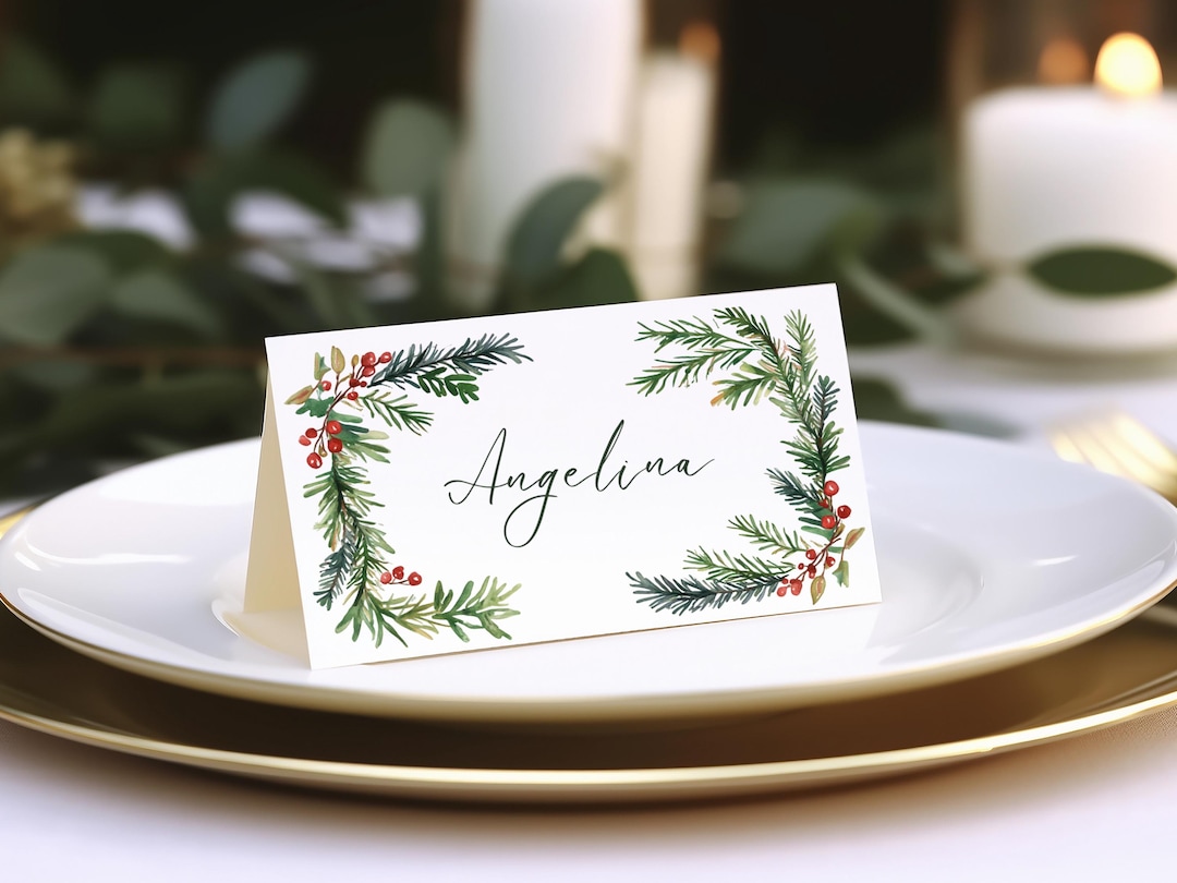 Christmas Wedding Place Cards Template, Holiday Party Seating Card ...