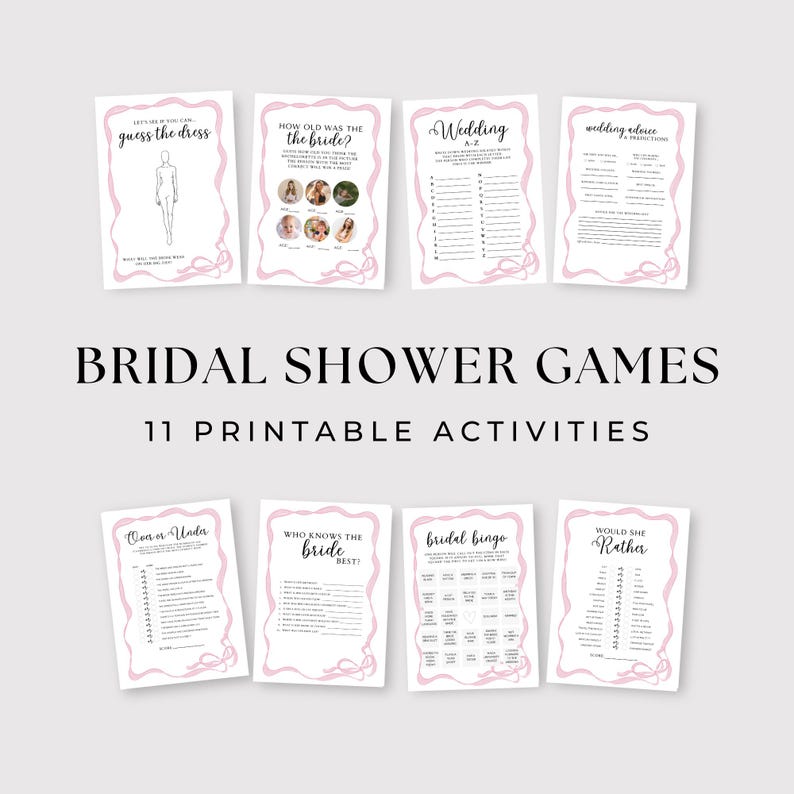 Shes Tying the Knot Bridal Shower Games Bundle, Coquette Pink Bow ...