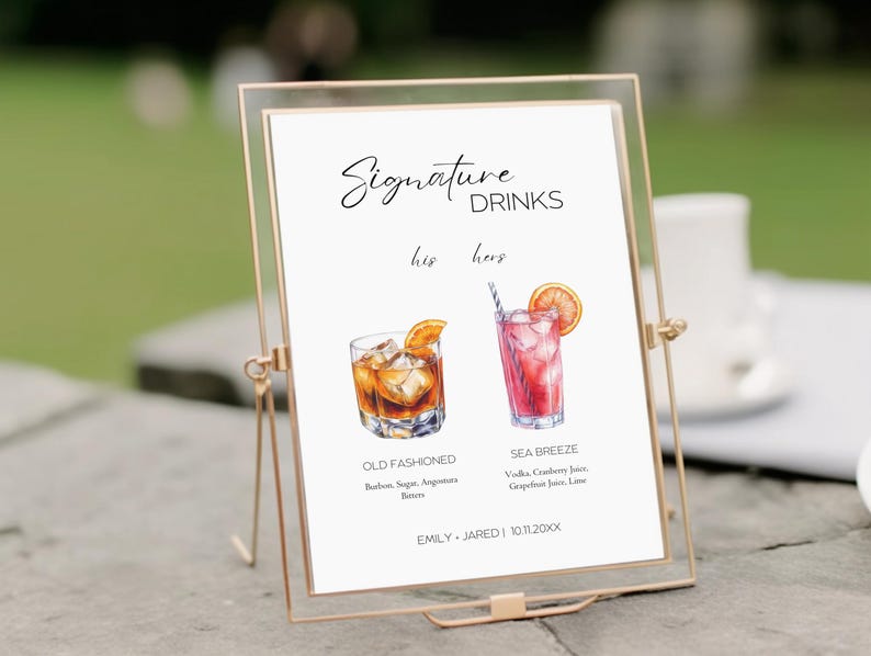 Signature Drinks Sign Template, Signature Cocktail Table Sign, Wedding ...
