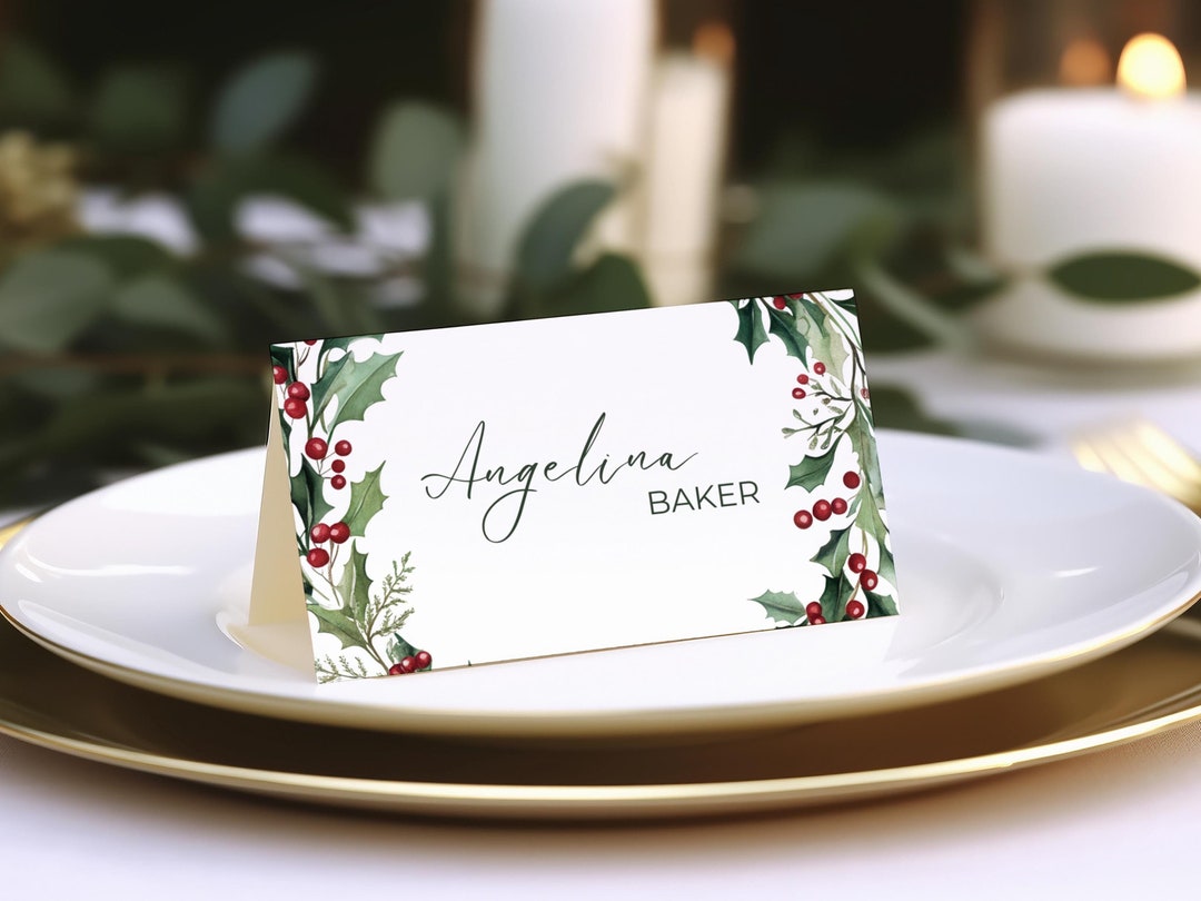 Christmas Wedding Place Cards, Holiday Party Seating Card, Christmas ...