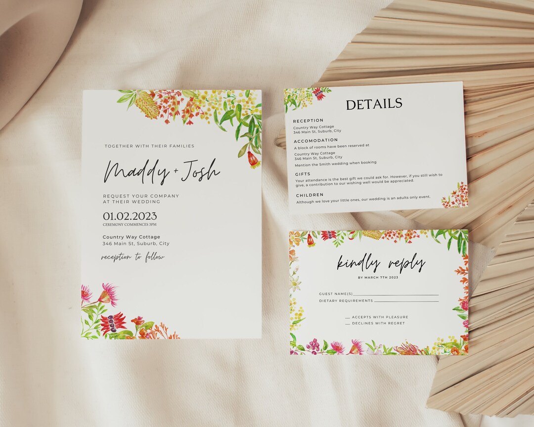 Australia Native Flower Wedding Invite Template, Wildflower Printable ...