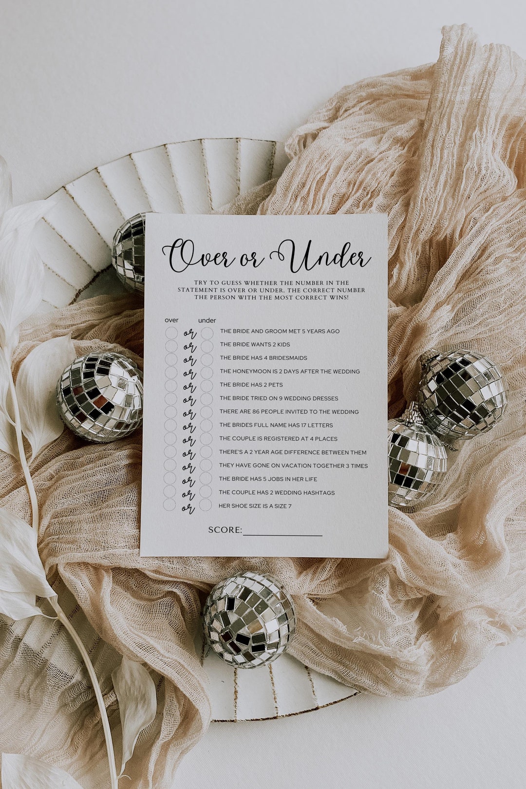 Over or Under Trivia Game, Printable Modern Bridal Shower Game ...