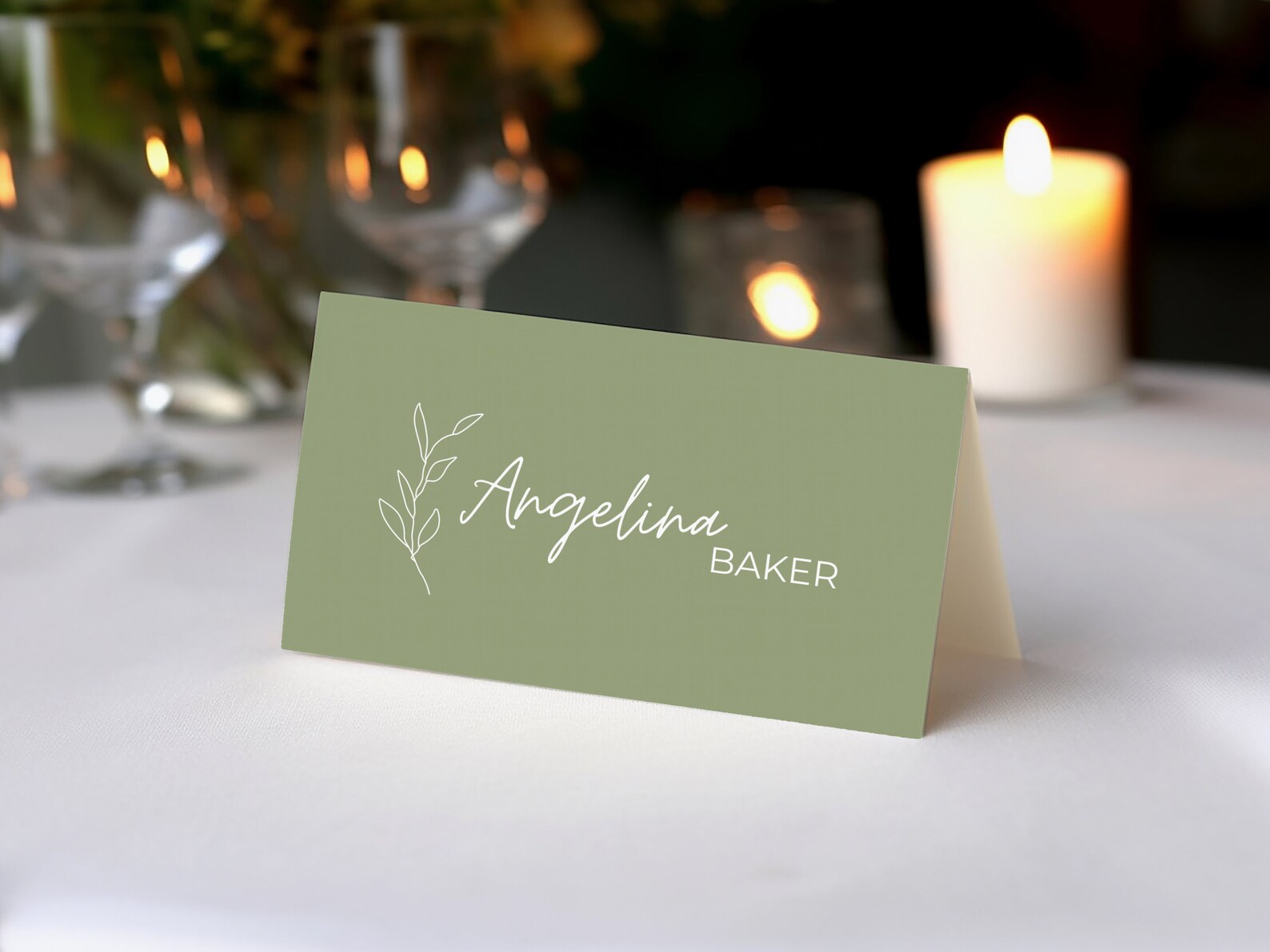 Sage Green Wedding Name Card Template, Eucalyptus Leaves Place Card ...