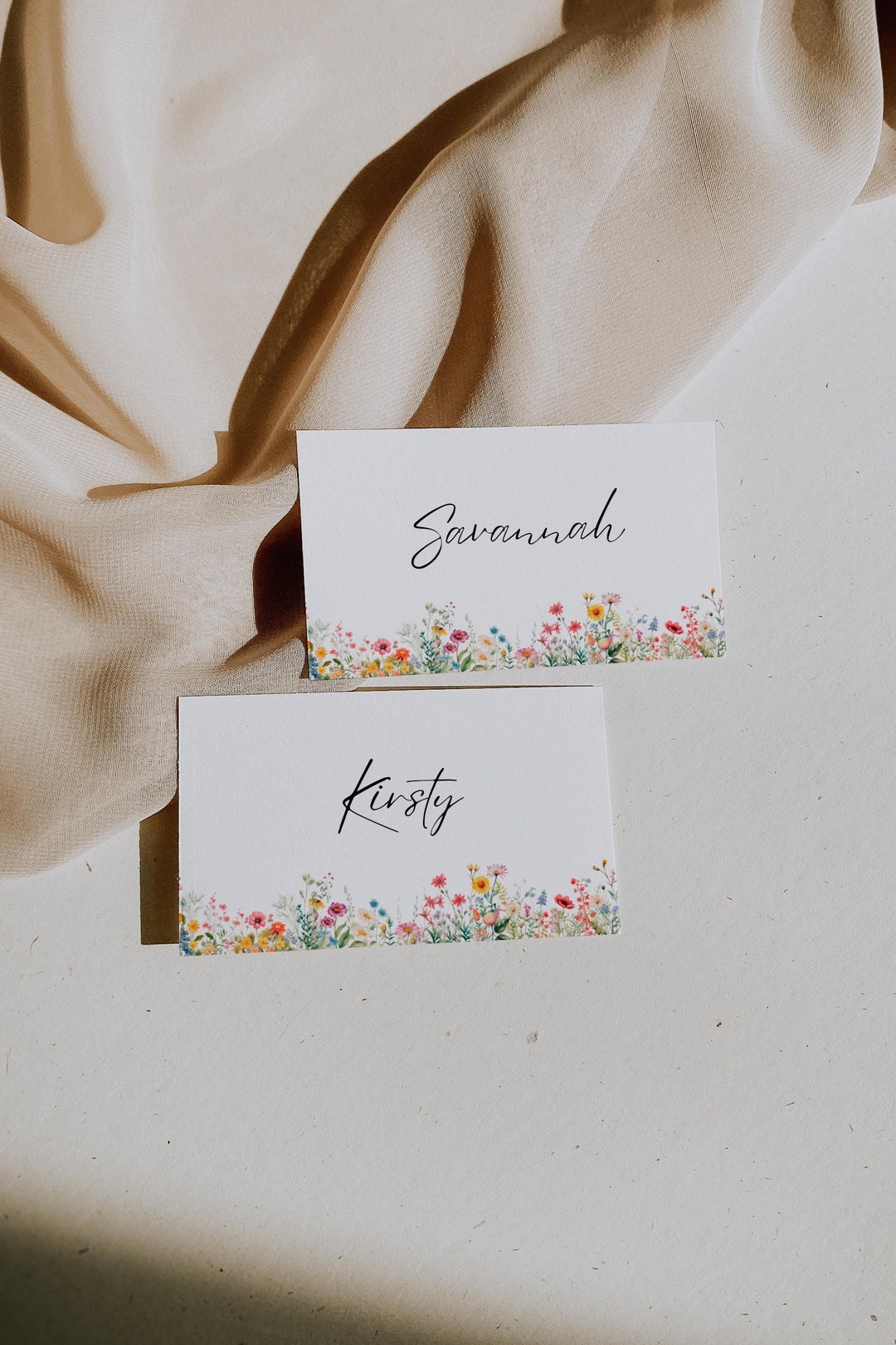 Wildflower Name Card Template, Boho Floral Place Card Printable, Bright ...