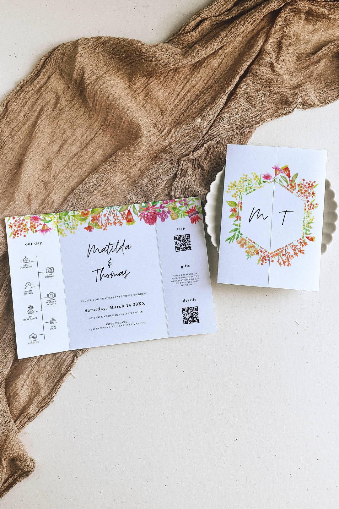 Australia Native Floral Gatefold Wedding Invitation Canva, Wildflower ...