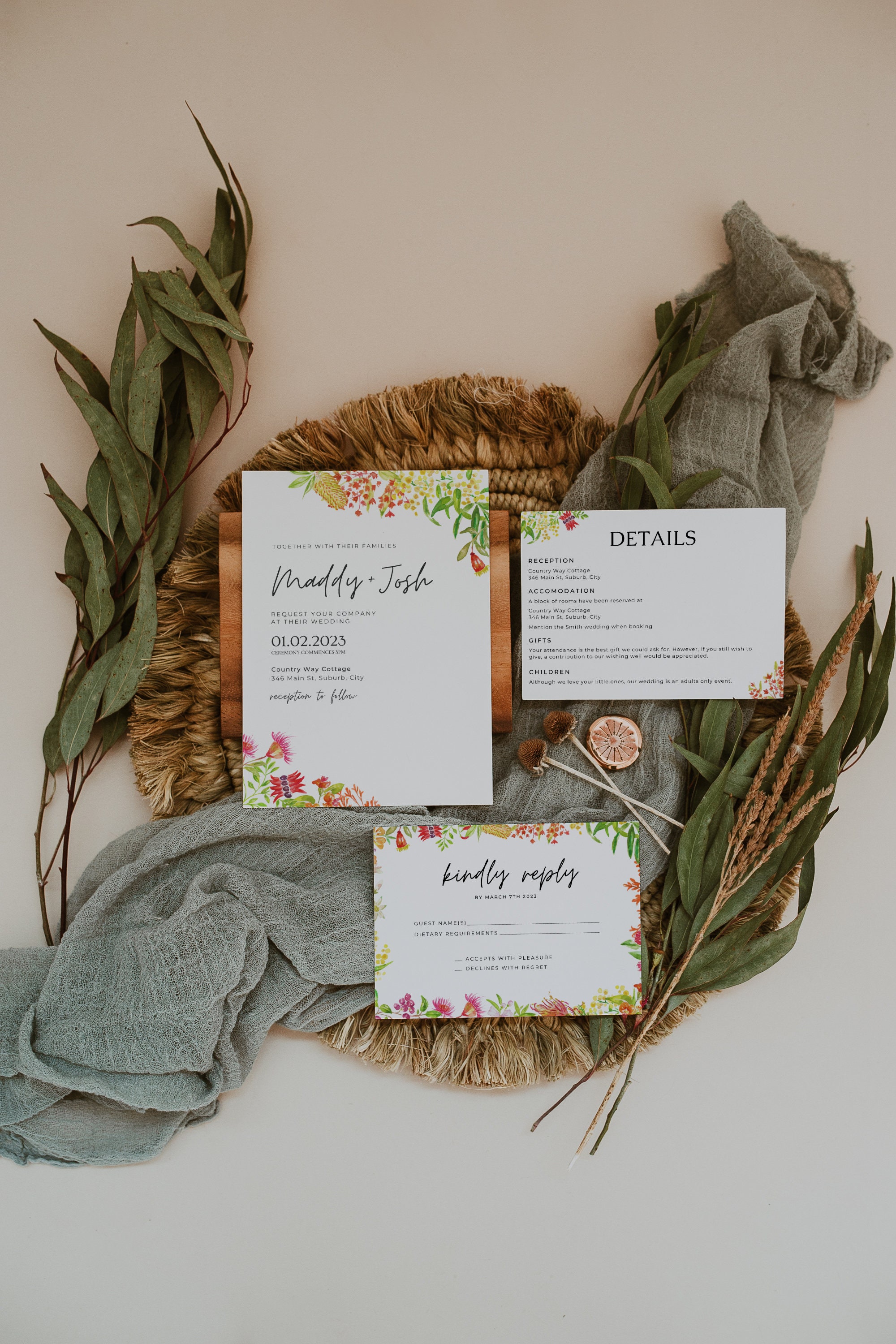 Australia Native Flower Wedding Invite Template, Wildflower Printable ...