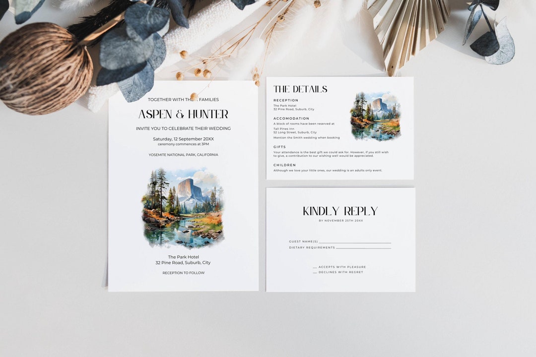 Yosemite National Park Wedding Invitation Suite Template, Rustic ...