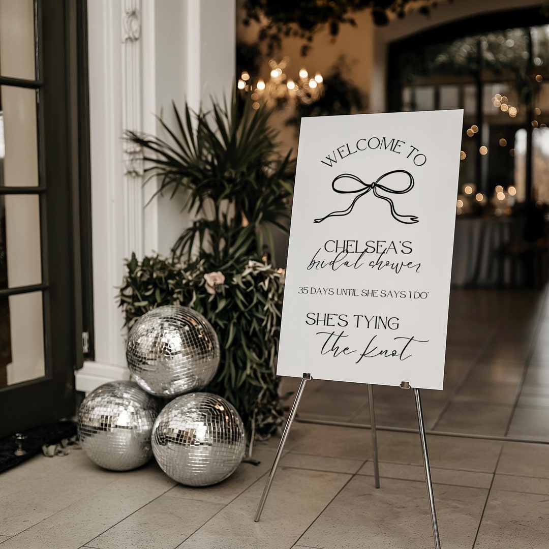 Shes Tying the Knot Signage, Printable Whimsical Bow Bridal Shower ...