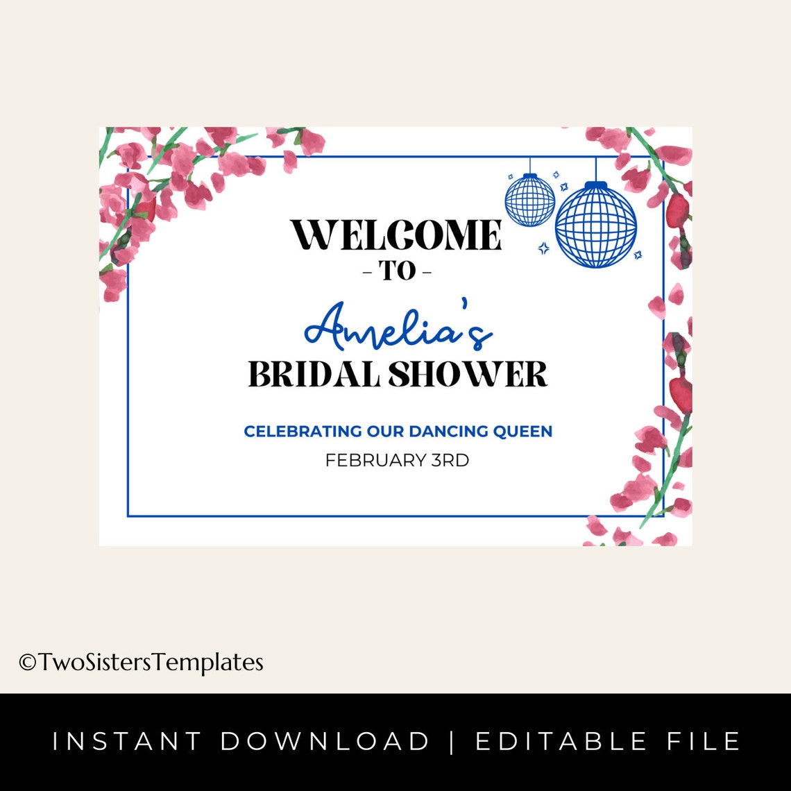 Mamma Mia Bridal Shower Welcome Sign Template Canva, Dancing Queen ...