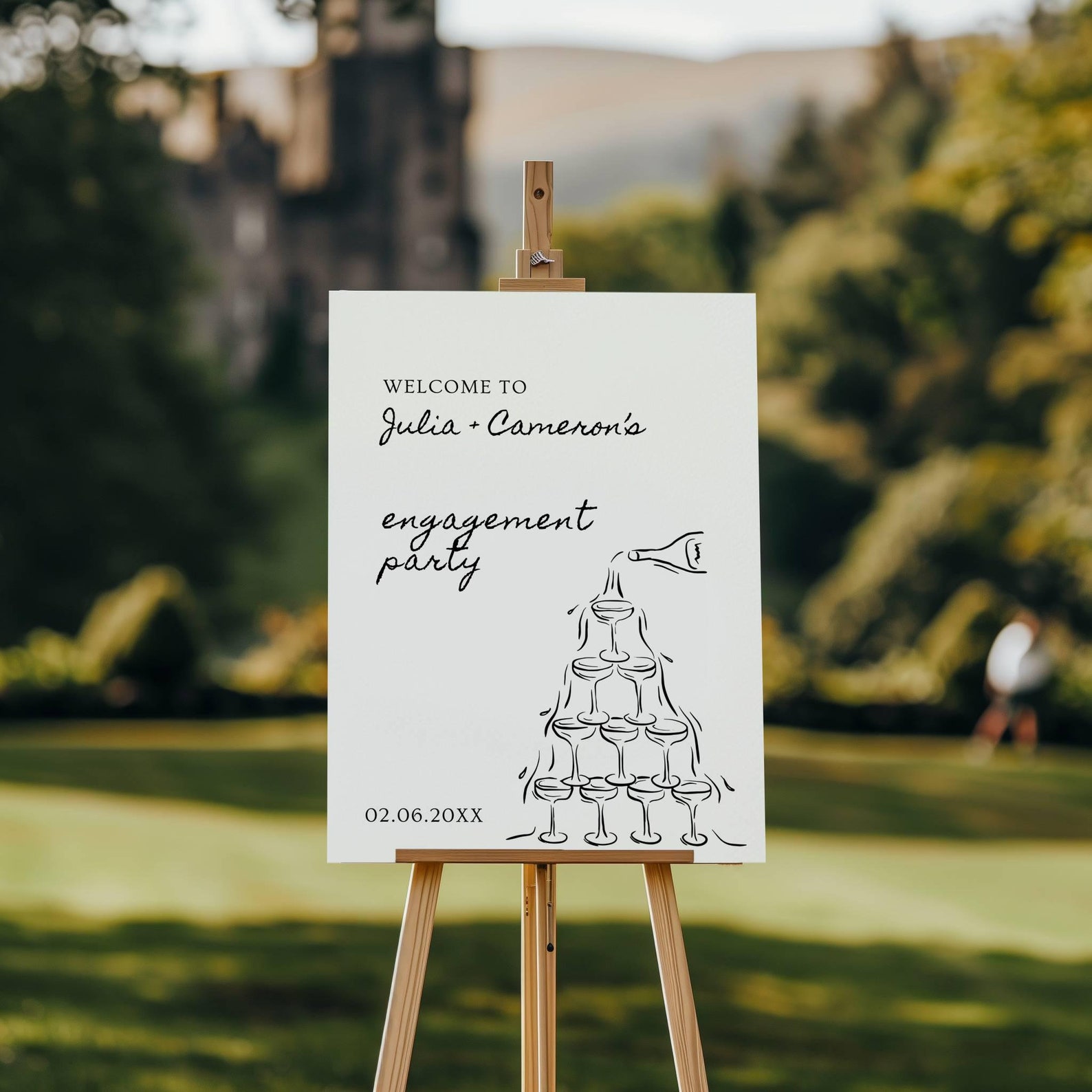 Champagne Tower Engagement Party Welcome Sign Template, Hand Drawn ...