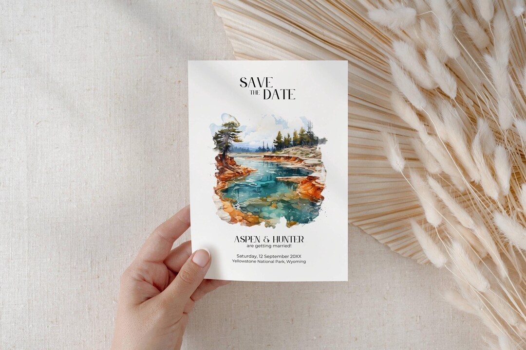 Yellowstone National Park Save the Date, Rustic Mountain Invitation ...