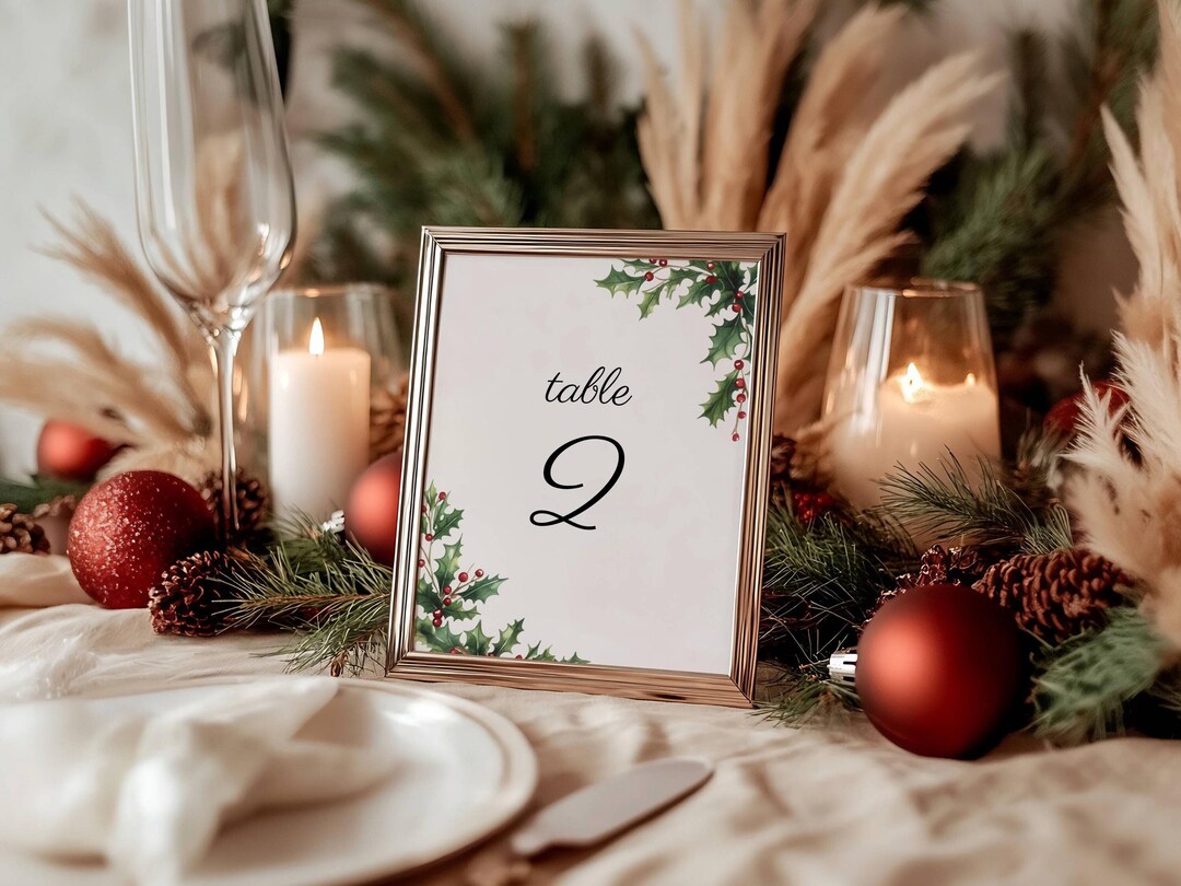 Christmas Wedding Table Numbers, Holiday Party Table Signs, Christmas ...