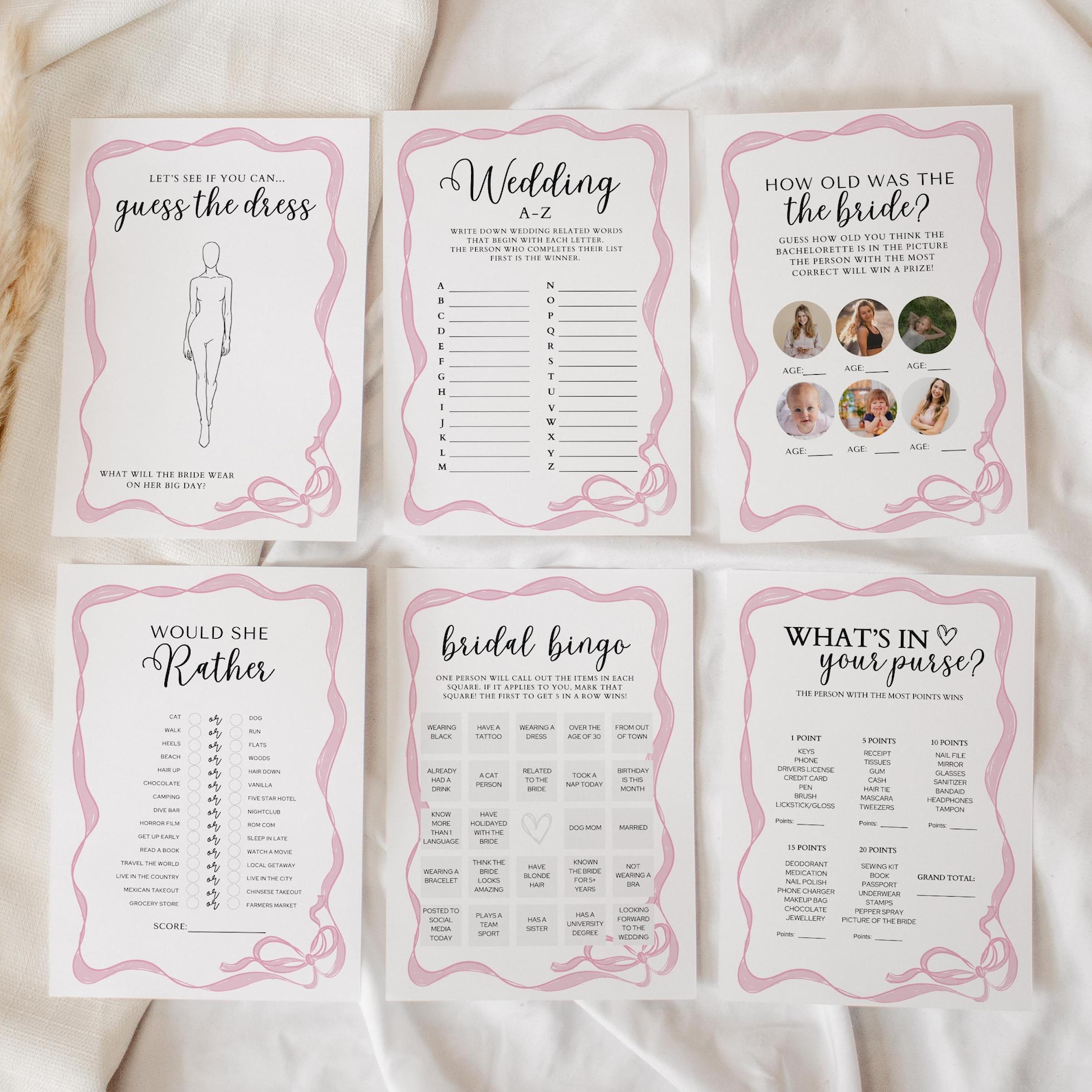 Shes Tying the Knot Bridal Shower Games Bundle, Coquette Pink Bow ...
