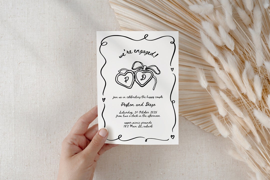 French Style Engagement Party Invite, Whimsical Invitation Template ...