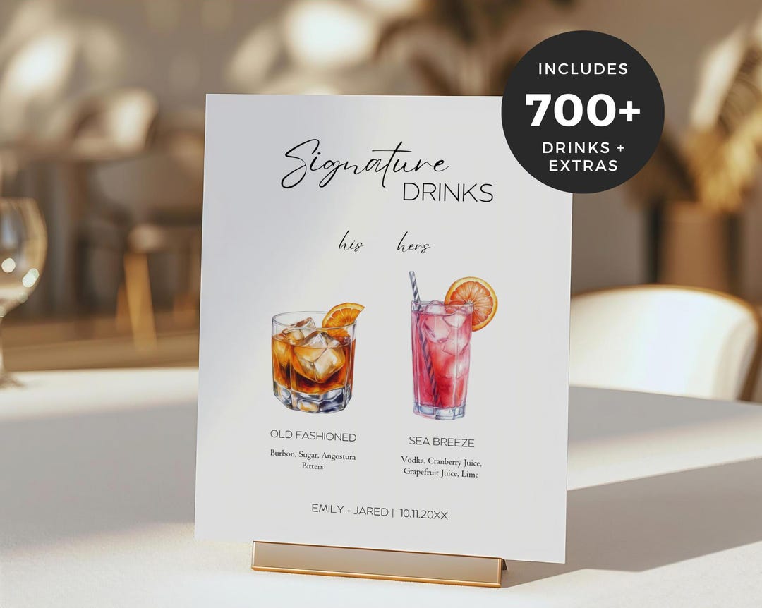 Signature Drinks Sign Template, Signature Cocktail Table Sign, Wedding ...