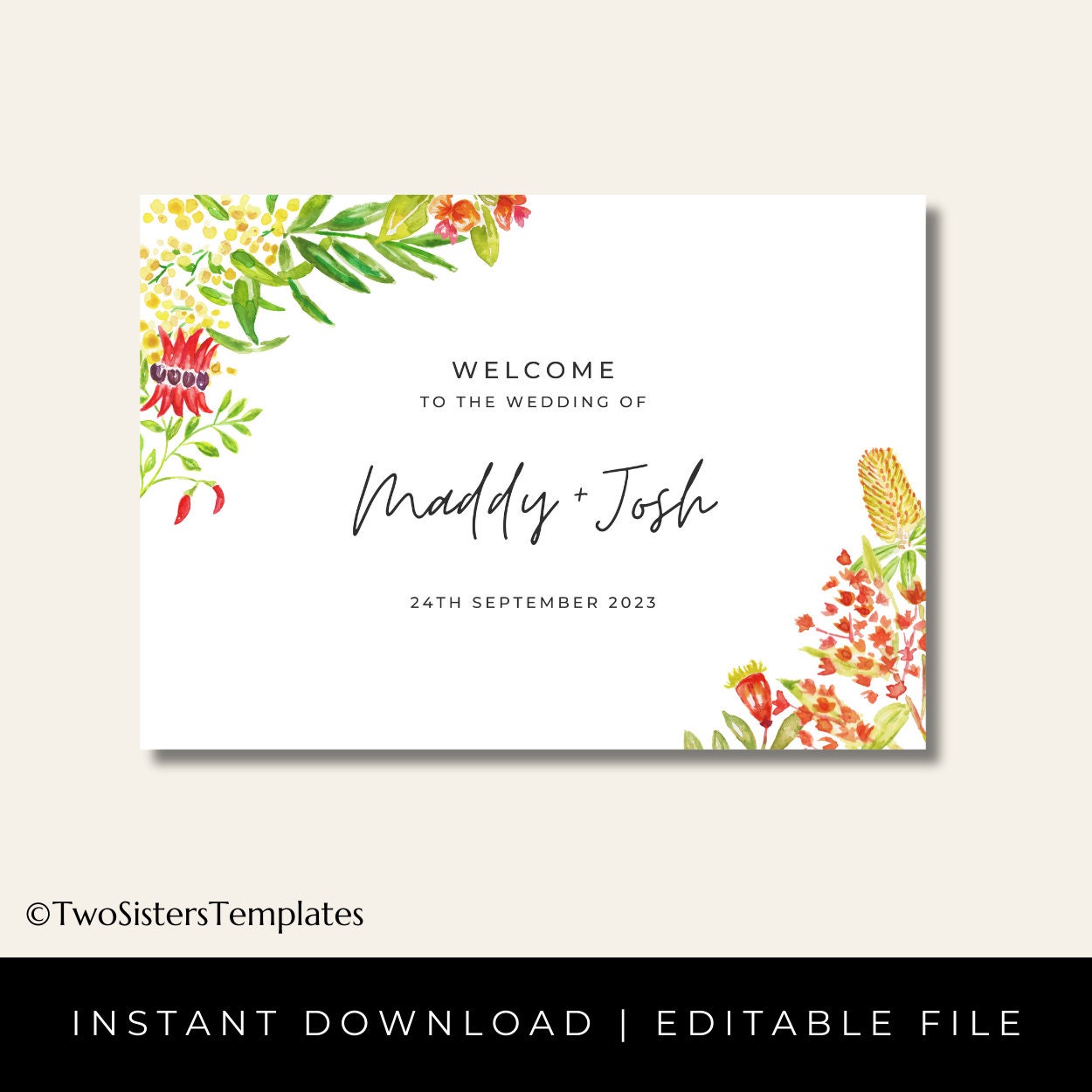 Australia Native Floral Wedding Welcome Sign Template, Boho Wedding ...