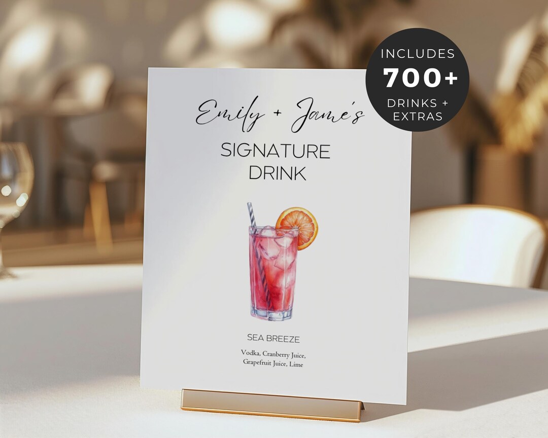 Single Signature Drink Sign Template, Signature Cocktail Table Sign ...