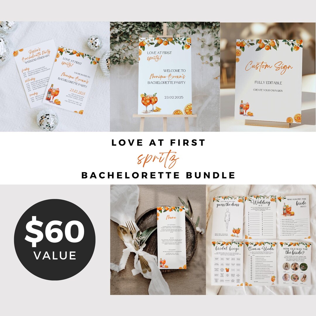 Love at First Spritz Bachelorette Party Bundle, Aperol Spritz Games ...