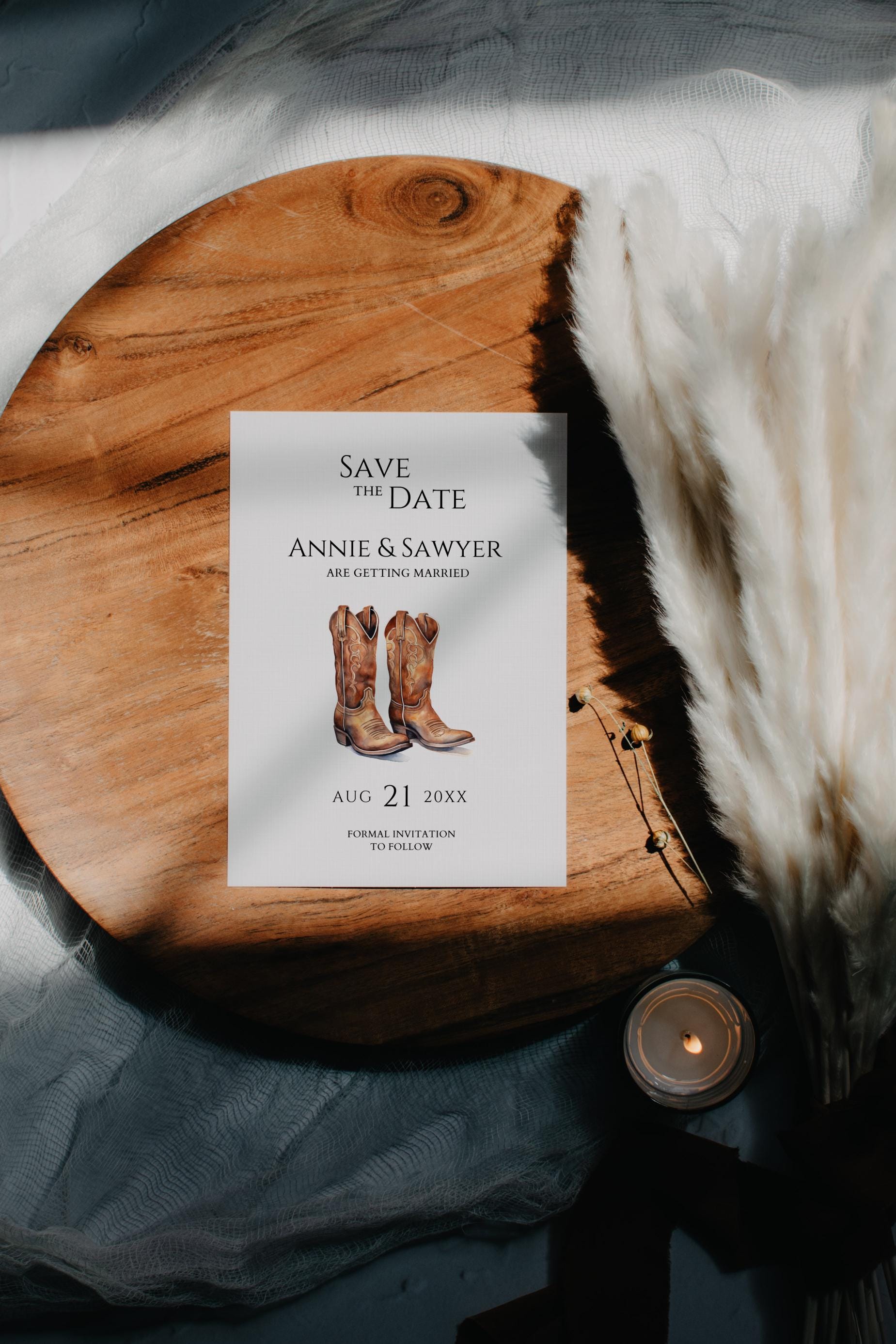 Cowboy Boot Save the Date, Country Western Desert Wedding Invite Card ...