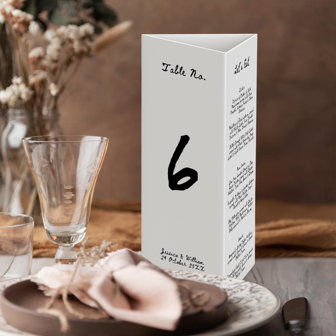 Handwritten Trifold Wedding Table Numbers, Trifold Wedding Menu ...