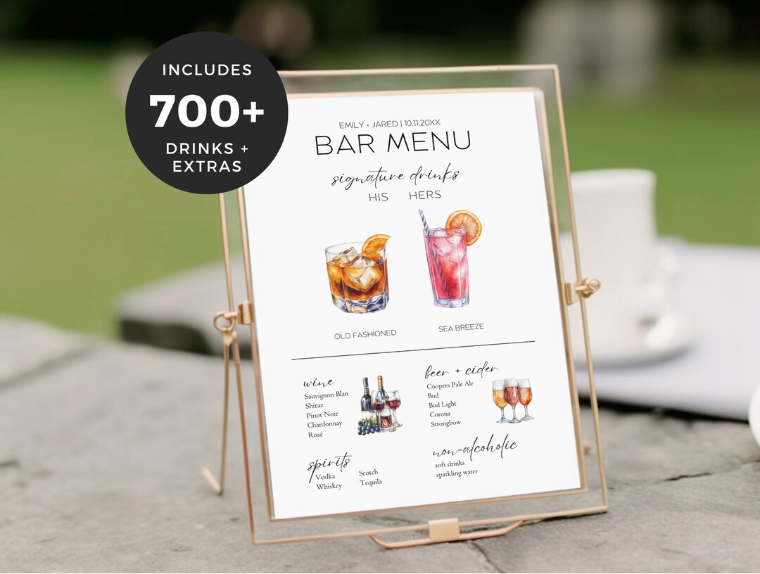 Signature Drinks Sign Template, Signature Cocktail Table Sign, Wedding ...