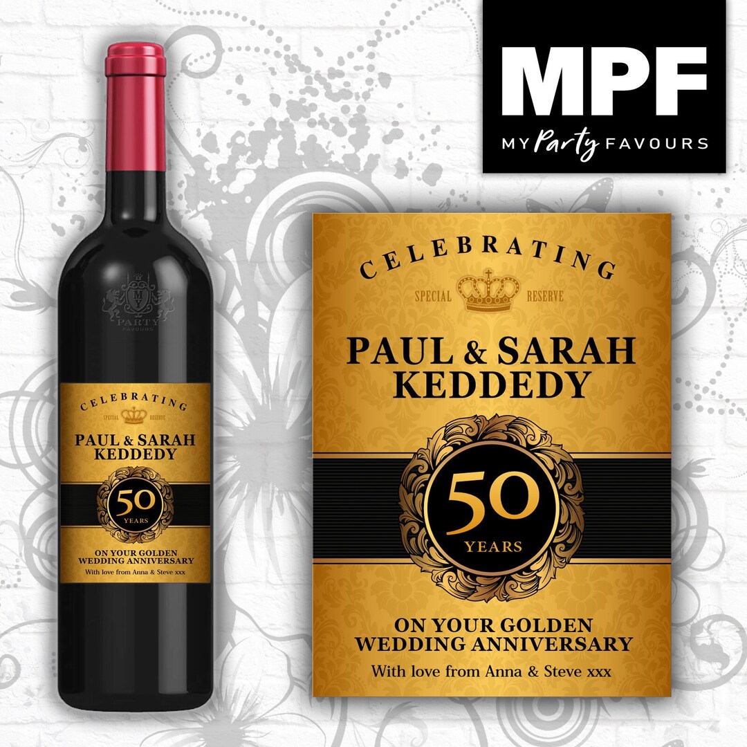 Personalised 50th Golden Wedding Anniversary Wine Bottle Label - Etsy