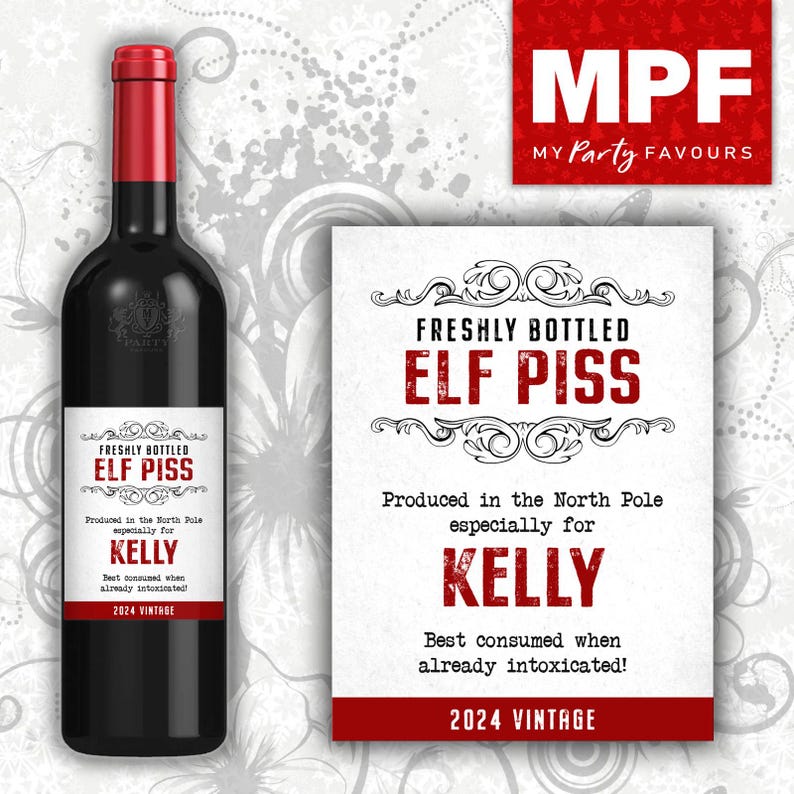 Personalised Rude Christmas Wine Gin Vodka Bottle Label - Elf Reindeer ...
