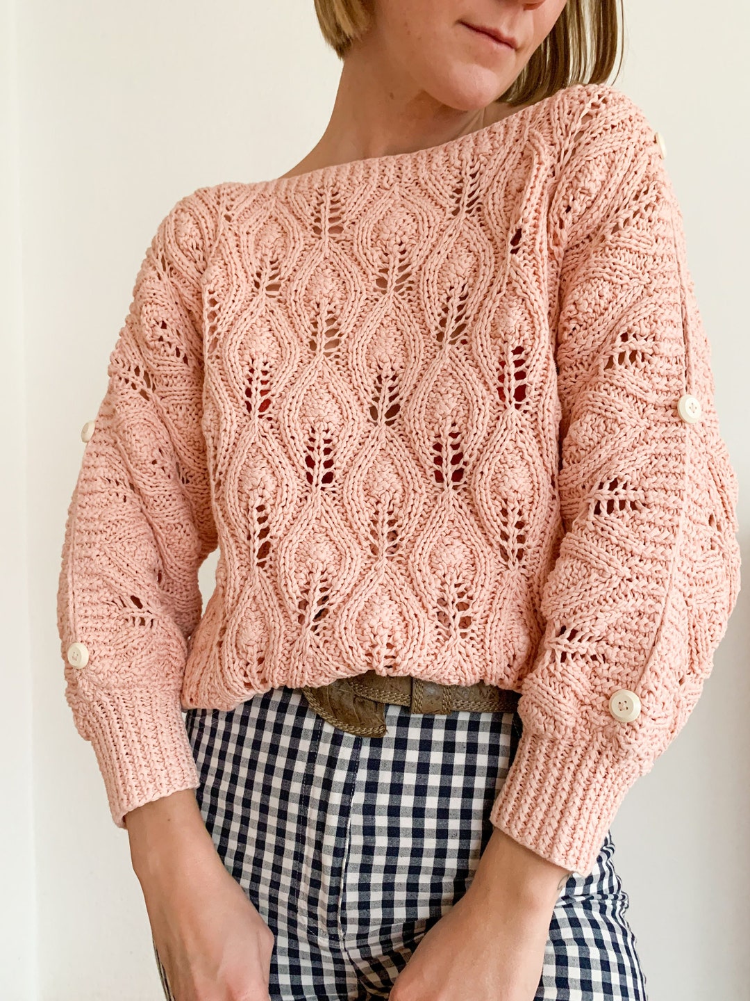 Handmade Sweater With Button Details Knitted Sweater Pink - Etsy
