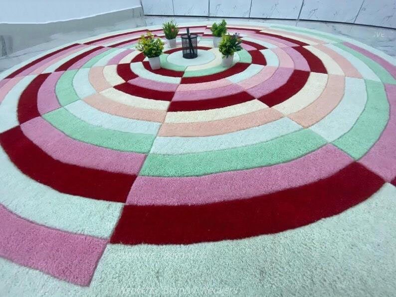 Irregular Shape Tufted Rug Multicolored Stripes, Hand-tufted Wool Area ...
