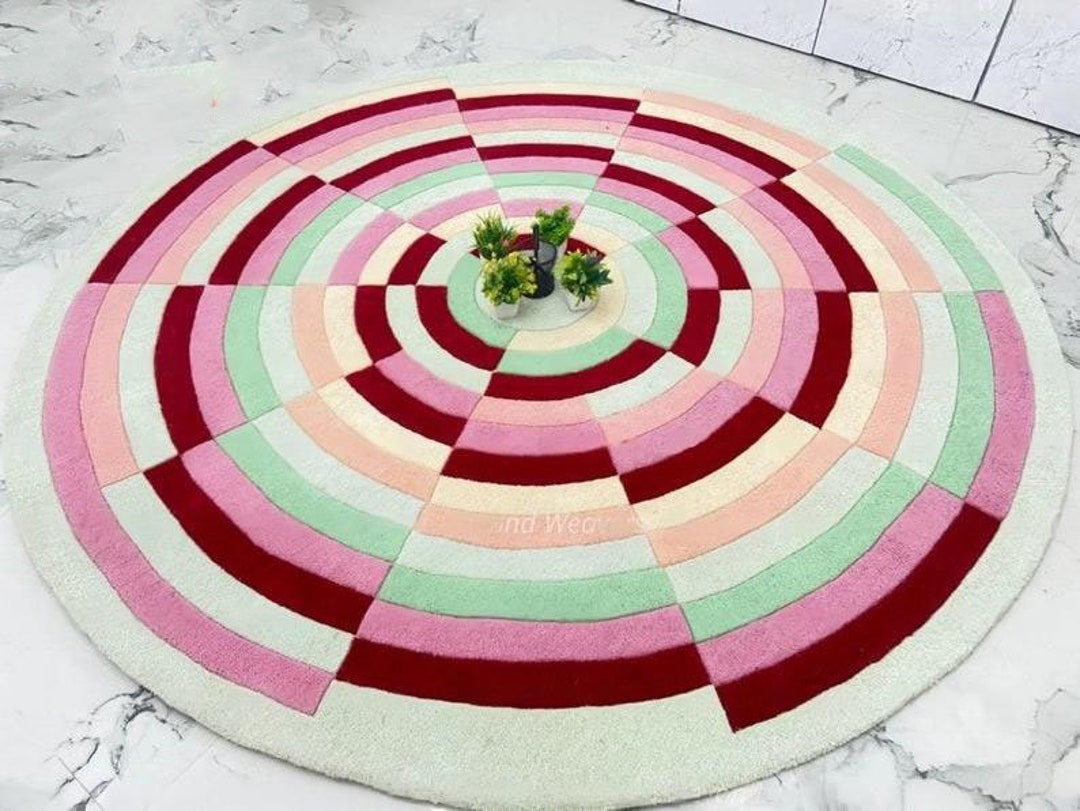 Irregular Shape Tufted Rug Multicolored Stripes, Hand-tufted Wool Area ...
