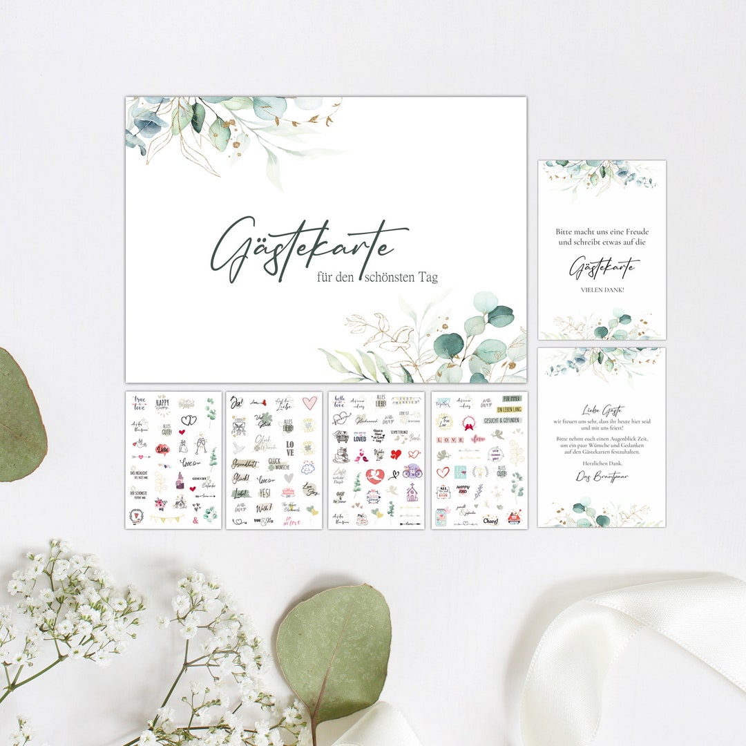 50 Guest Cards for Wedding Including Stickers and Information Sign ...