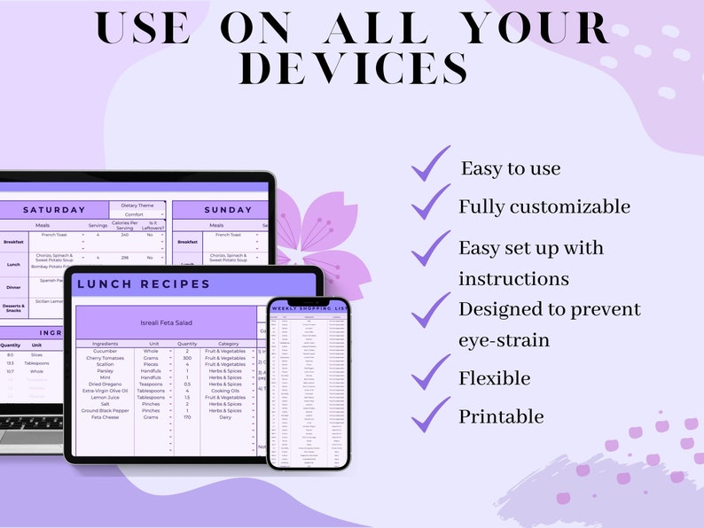 Weekly Meal Planner, Shopping List & Calorie Tracker | Google Sheets ...