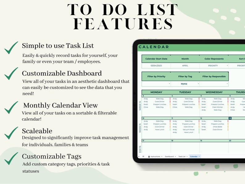 Digital to Do List | Daily Task Tracker | Productivity Planner | Team Task Spreadsheet ...