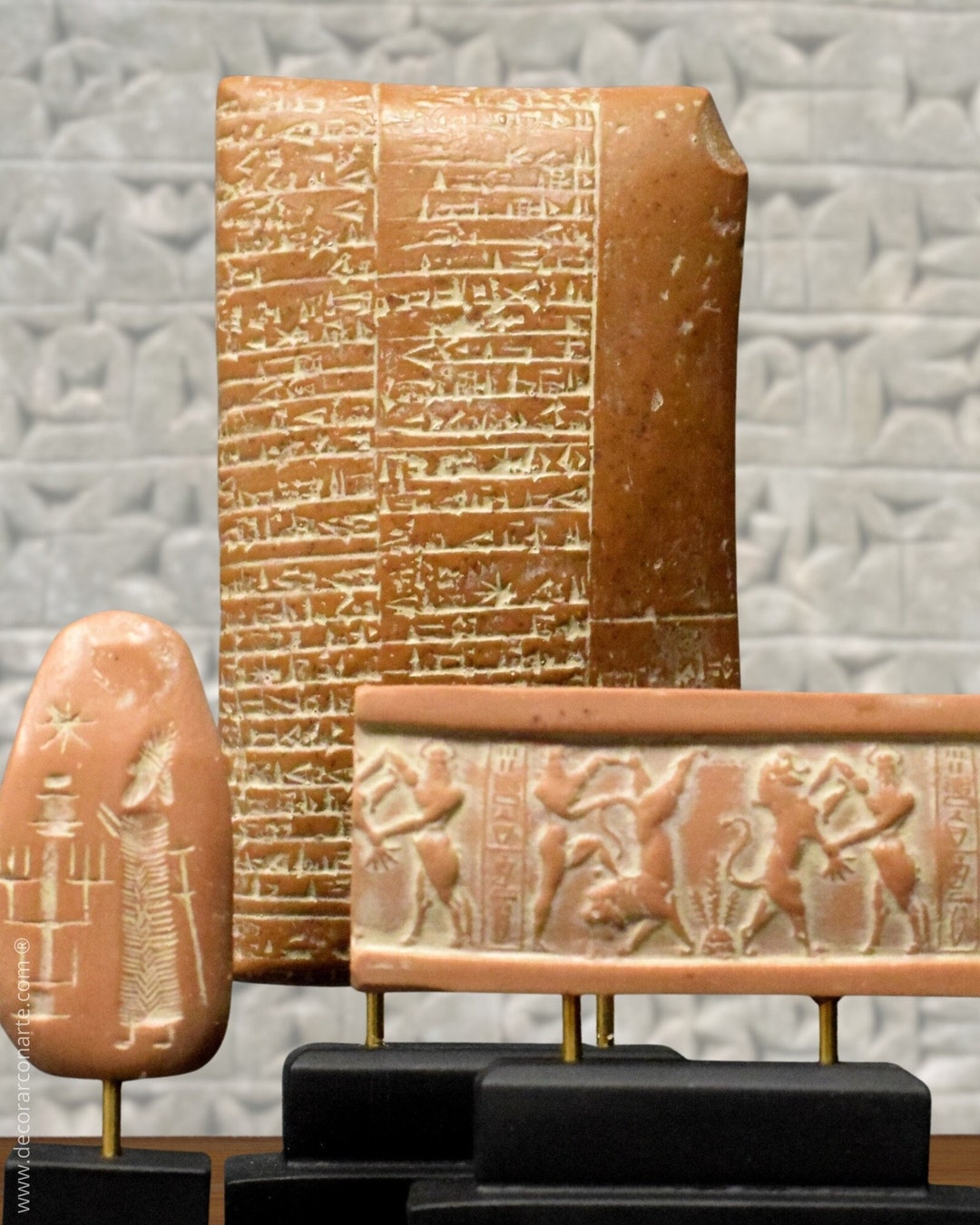 Mesopotamian Relief Set: Sumerian Tablet, Enkidu Seal, King Offering ...