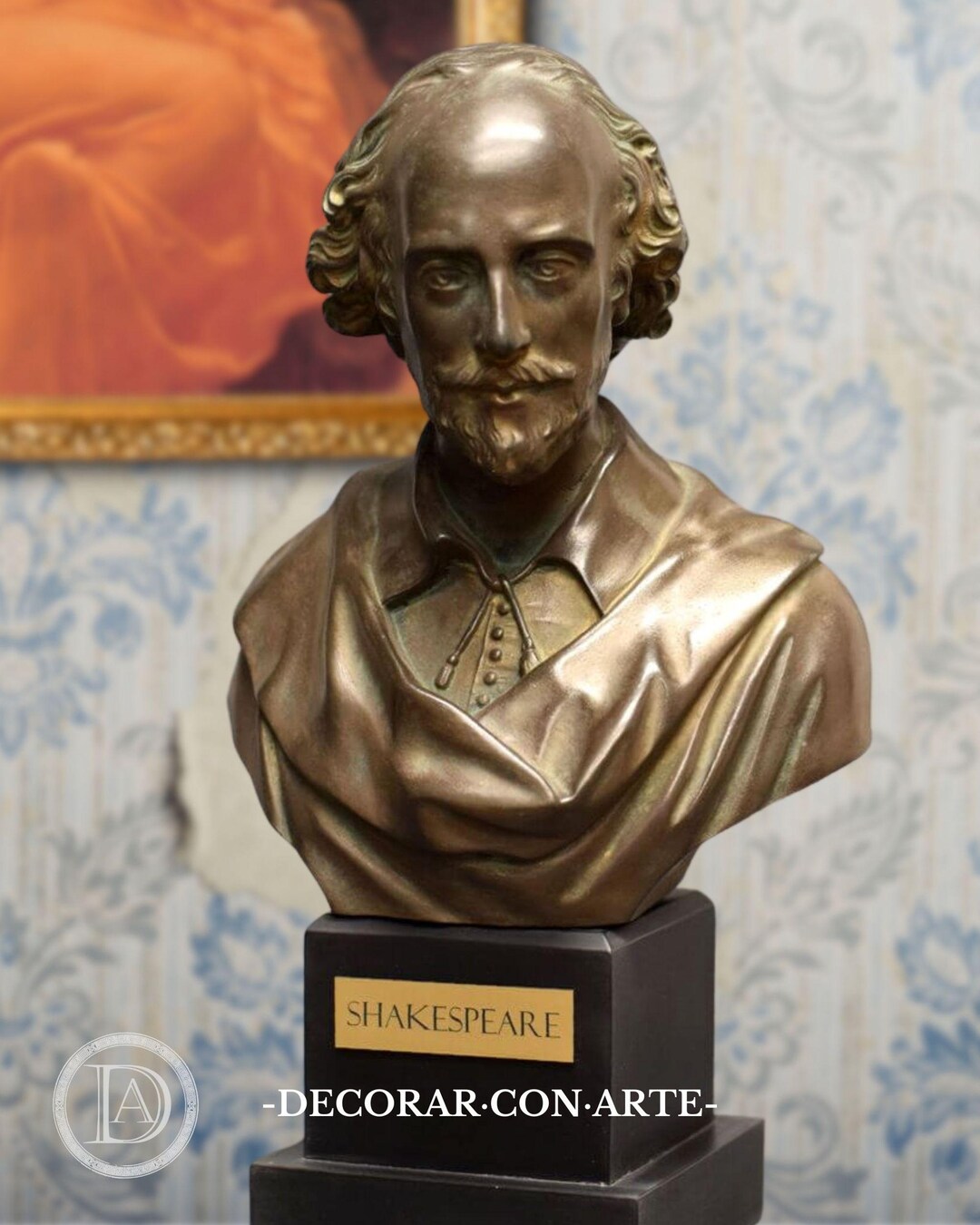 Bust of William Shakespeare. Molded Marble. Bronze Patina. 11.42in. (29cm). Handmade in Europe ...