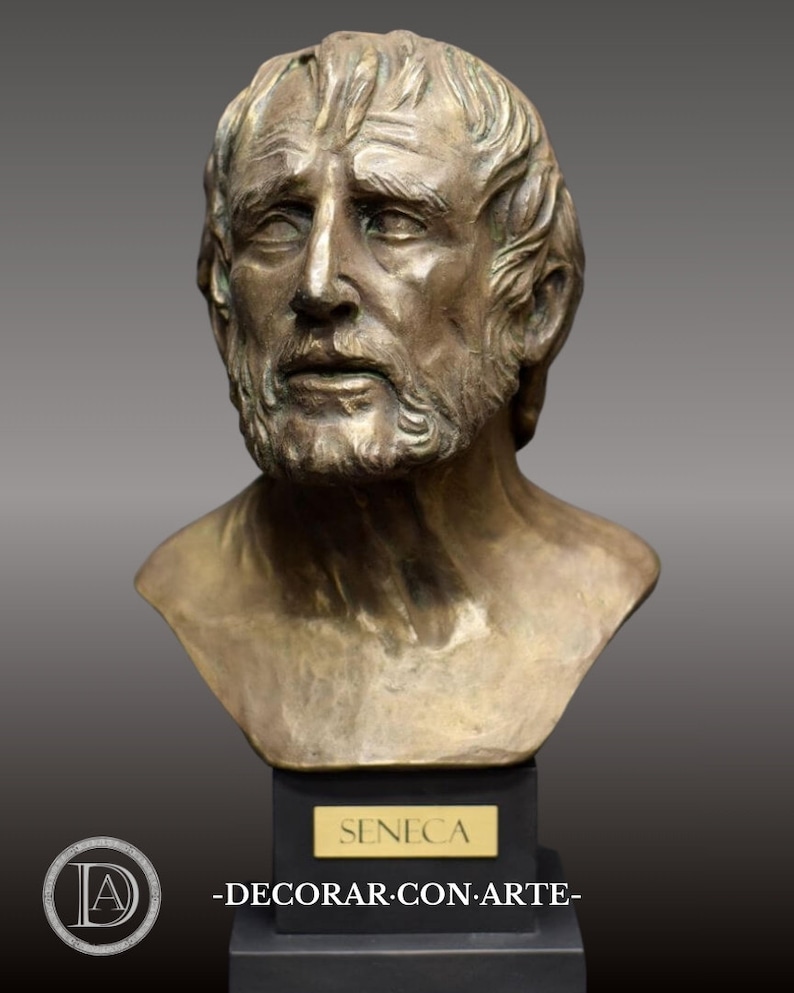 Seneca Bust. Bronze Patina. 31 Cm (12.2 Inches). Molded Marble ...