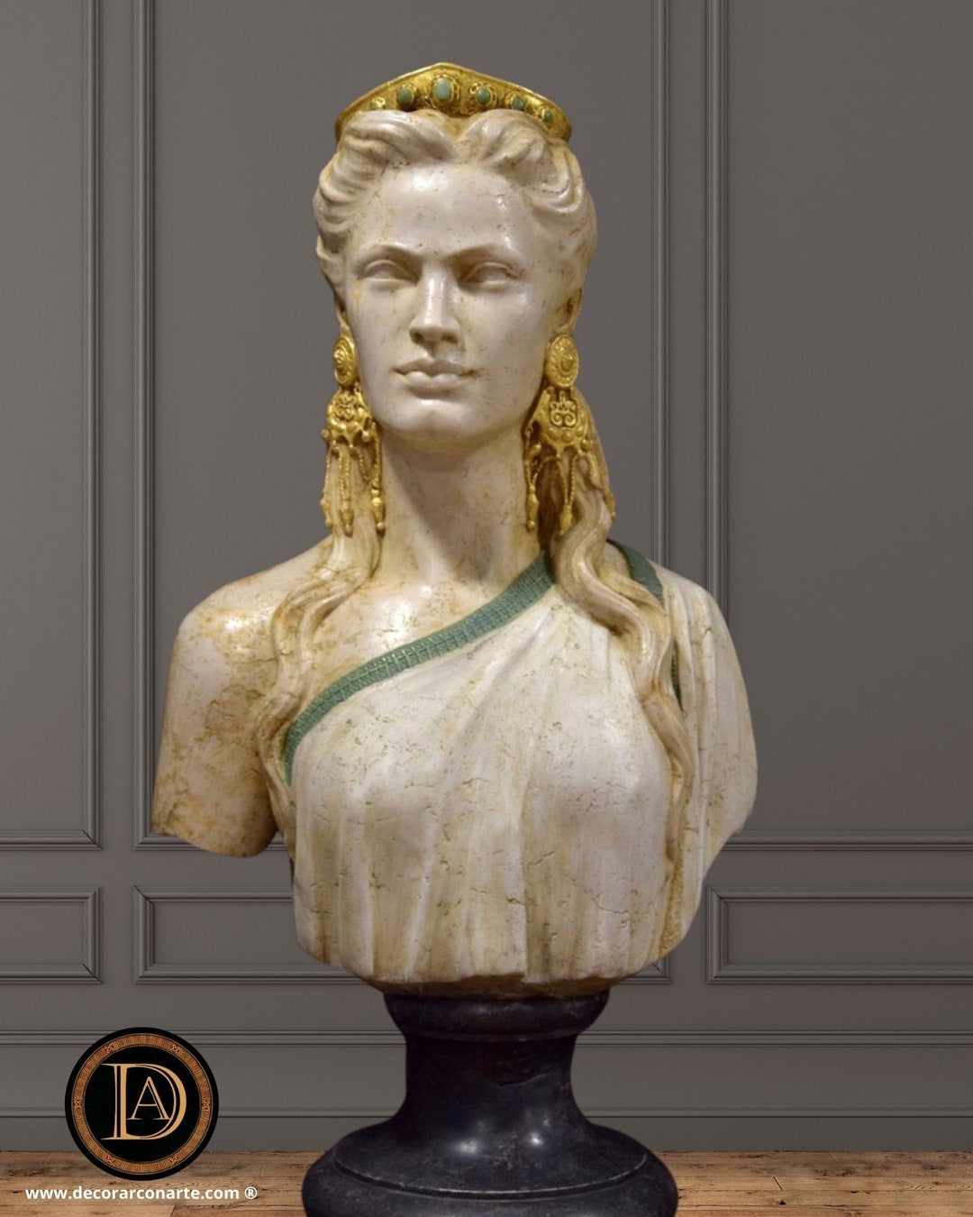 Bust of Olympia. 33.46in. Molded Alabaster. Polychromed. Handmade in ...