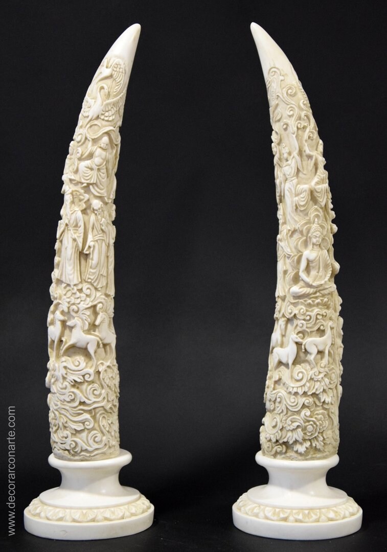 Reproduction of a Pair of Tusks Chinese Carving. 20.47in. - Etsy