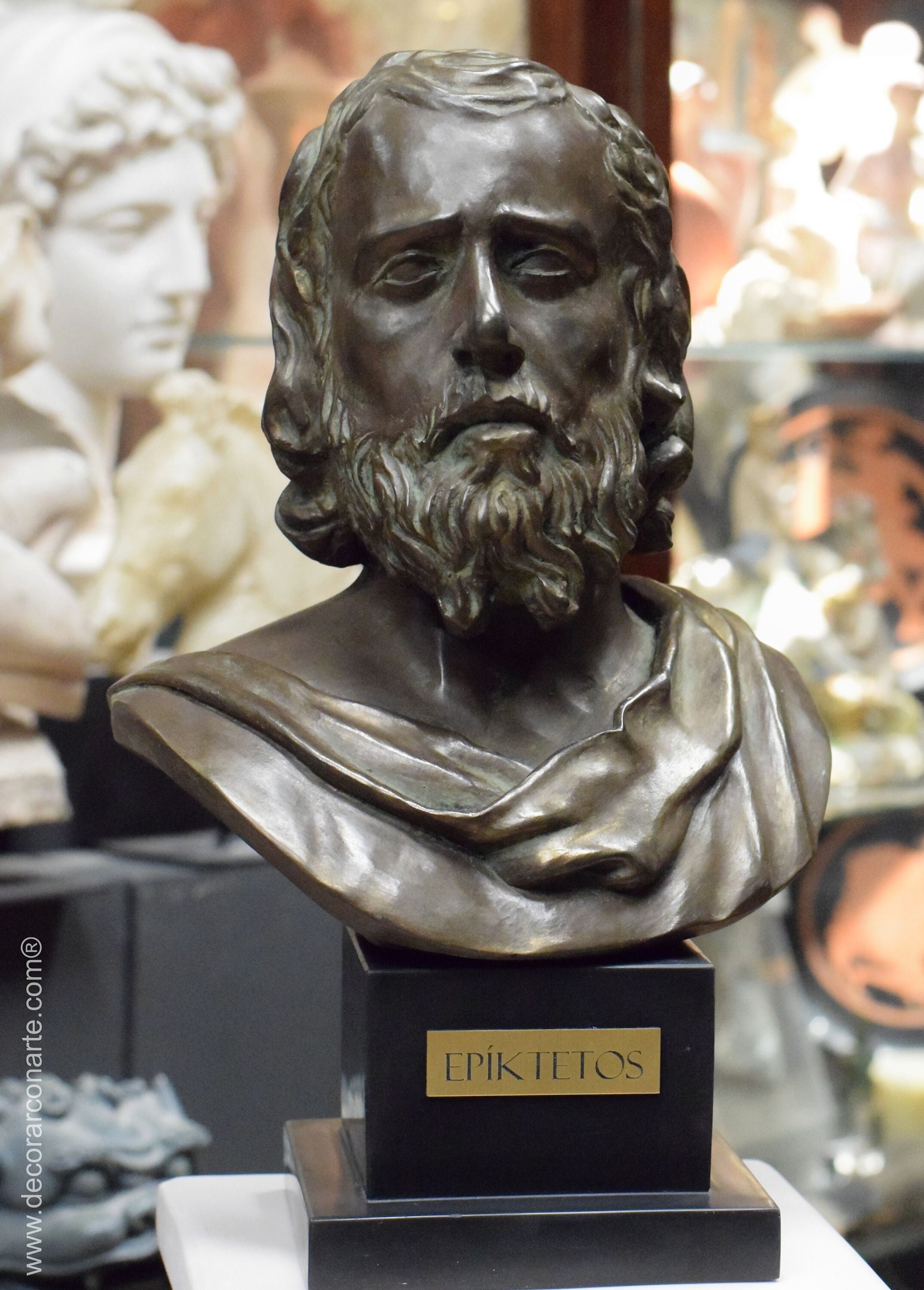 Bust of the Stoic Philosopher Epictetus, 12.6 Inches. Bronze Patina ...