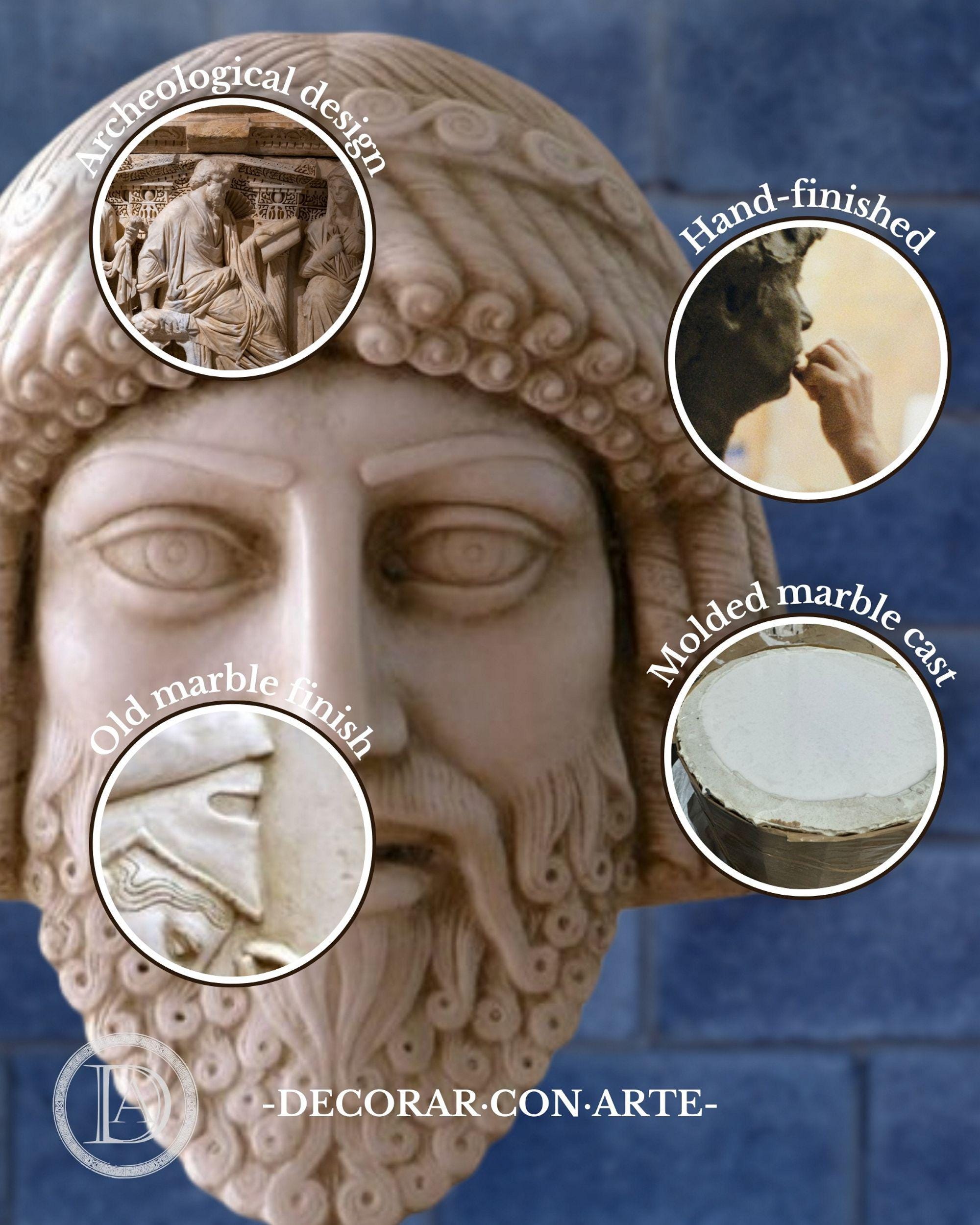 Bas-relief Poseidon Mask. 28 Cm (11.02 In). Molded Marble Reproduction ...