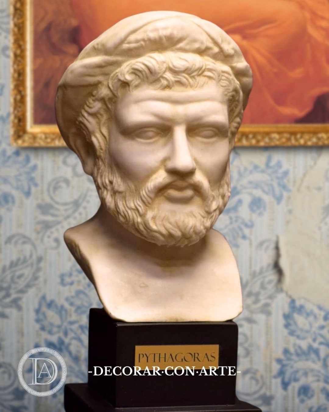 Bust of the Philosopher Pythagoras. 11.41 X 4.72in. Handmade in Europe ...