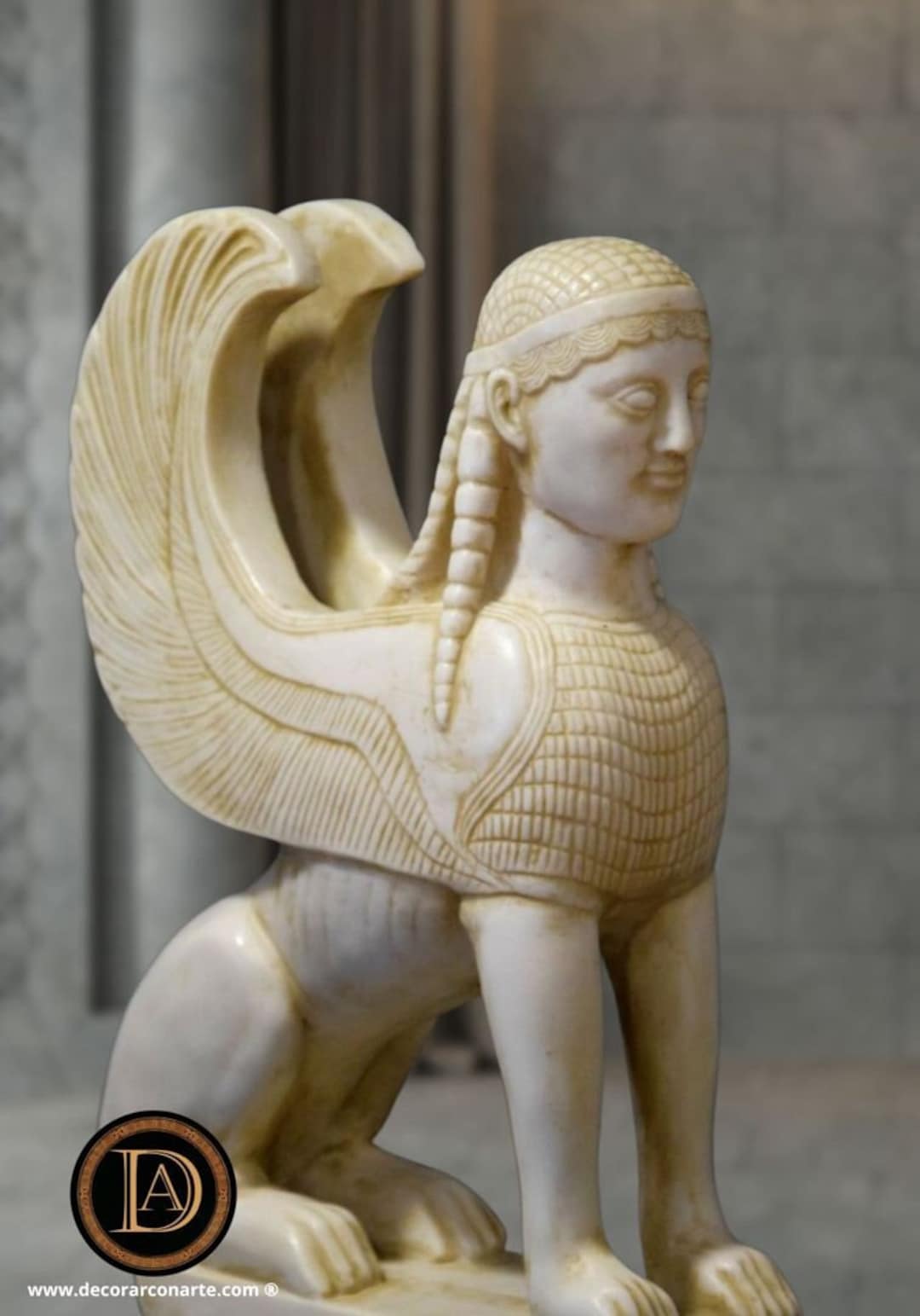 Naxos Sphinx Statue. Molded Marble. 39 Cm (15.35 In). Handmade in ...