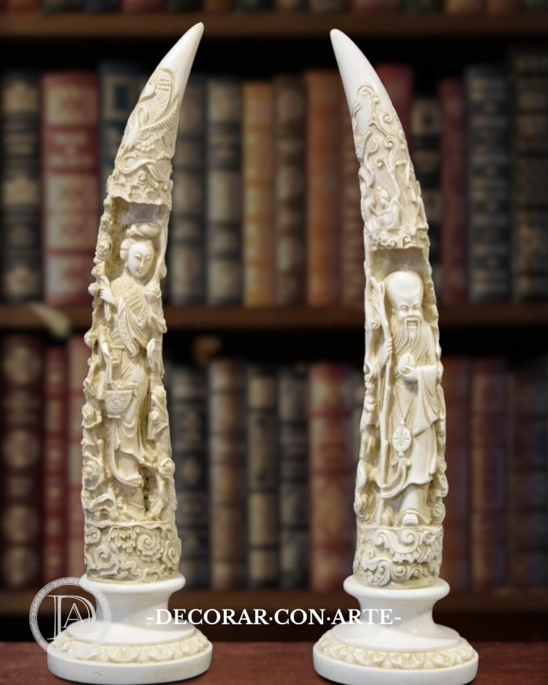 Reproduction of a Pair of Tusks, Chinese Carving. 52cm (20.47in ...