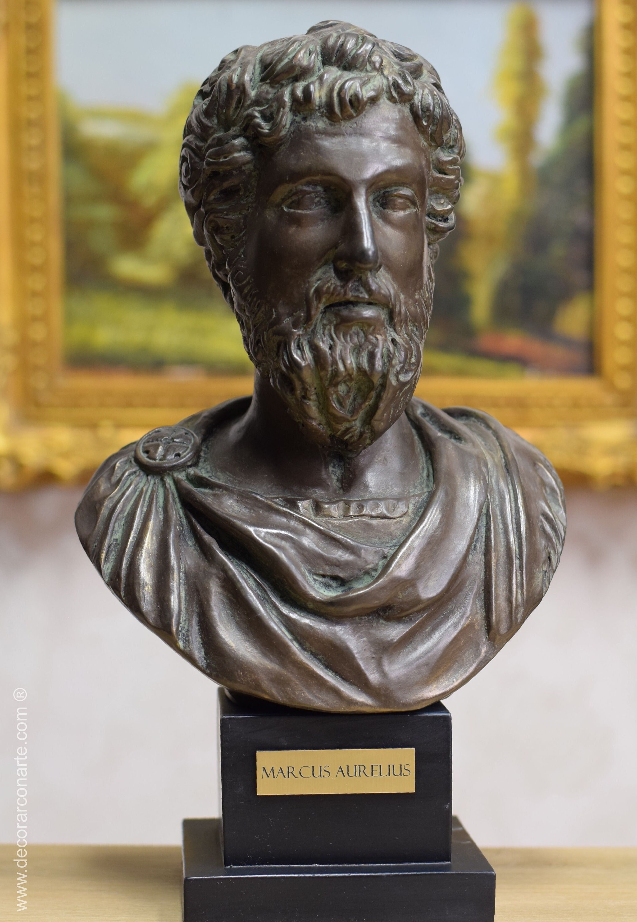 Bust of Stoic Philosopher Marcus Aurelius, 13.7 Inches. Bronze Patina ...