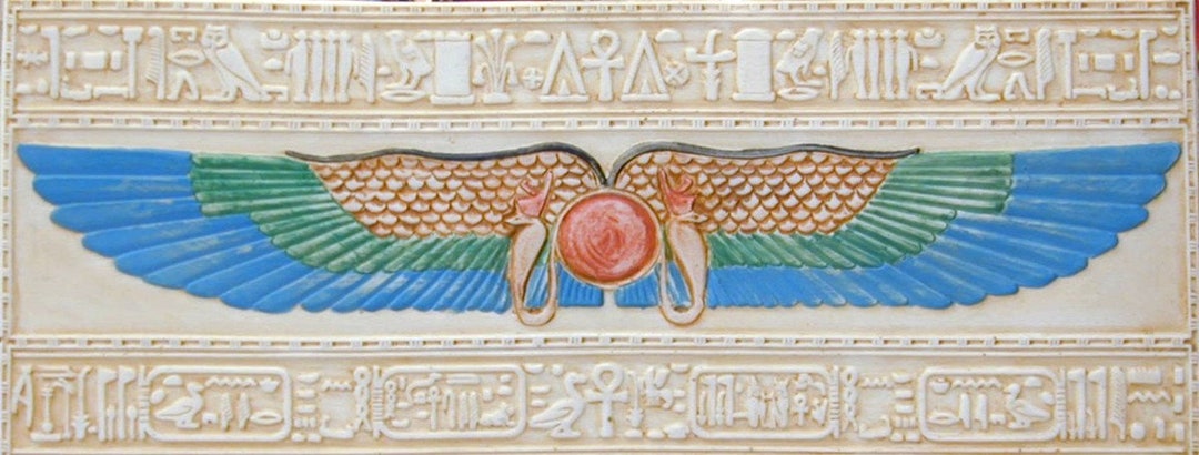 Winged Sun Disk of Amun Ra of South Door of Thebes. 58 X 23 Cm 22.8 X 9 ...