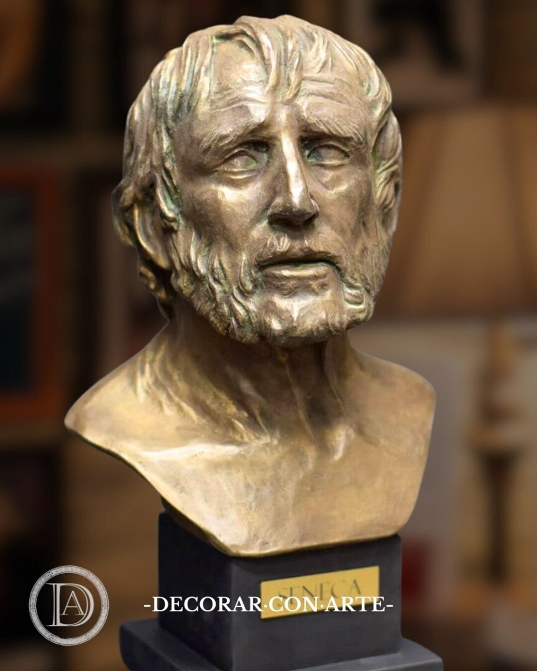 Seneca Bust. 31 Cm (12.2 In). Bronze Patina. Molded Marble. Handmade in ...