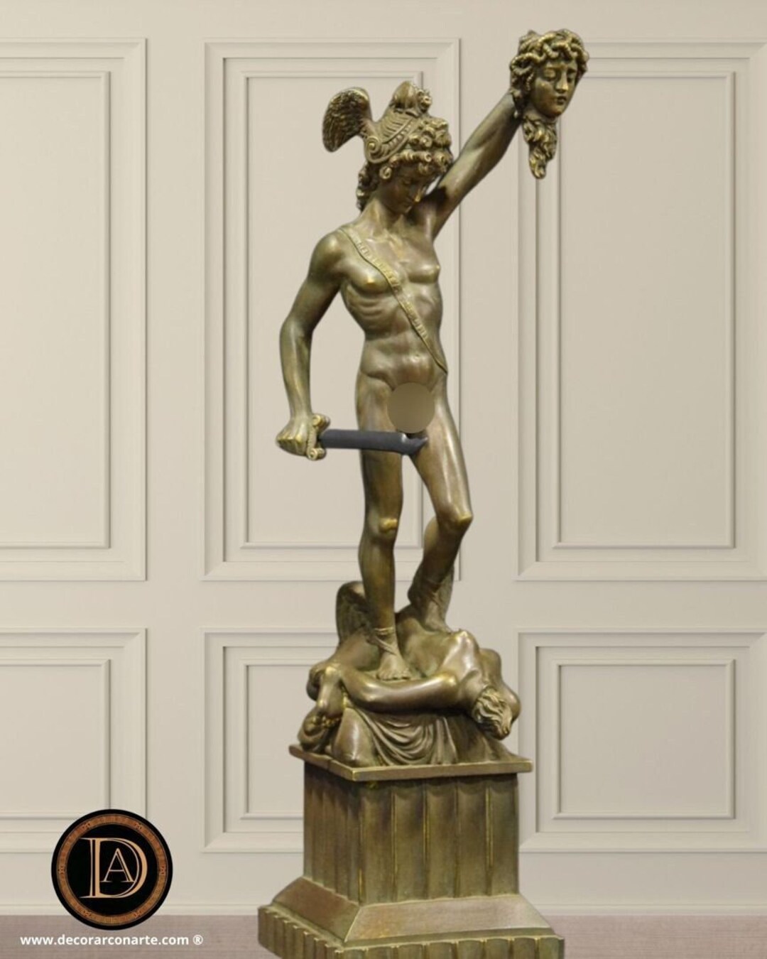 Figure of Perseus. Patinated in Bronze. 16.53in. Molded Marble ...