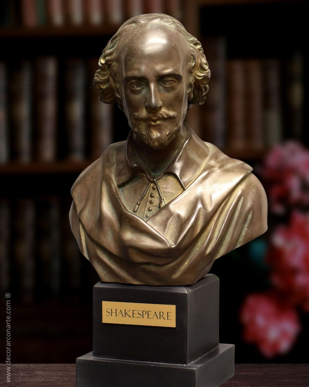 Bust of William Shakespeare. Molded Marble. Bronze Patina. 11.42in. 29cm. Handmade in Europe ...