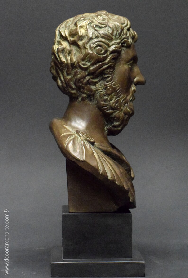 Bust of Stoic Philosopher Marcus Aurelius, 13.7 Inches. Bronze Patina ...